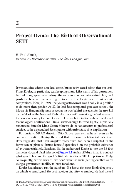 (PDF) Project Ozma: The Birth of Observational SETI