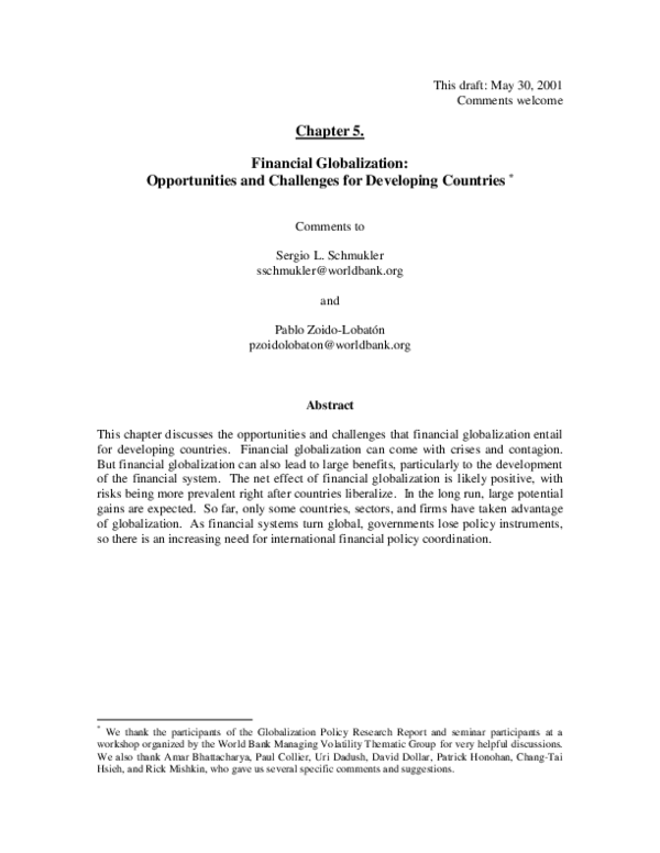 (PDF) Financial Globalization: Opportunities and Challenges for Developing Countries