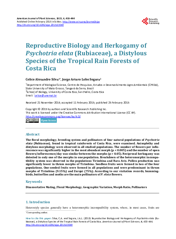 (PDF) Reproductive Biology and Herkogamy of Psychotria elata (Rubiaceae ...