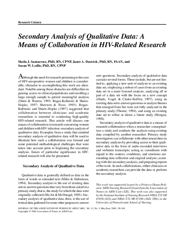 (PDF) Secondary Analysis of Qualitative Data: A Means of Collaboration ...