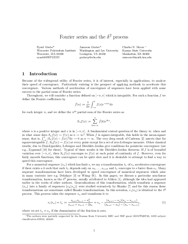 Pdf Fourier Series And The δ2 Process Eyuel Abebe
