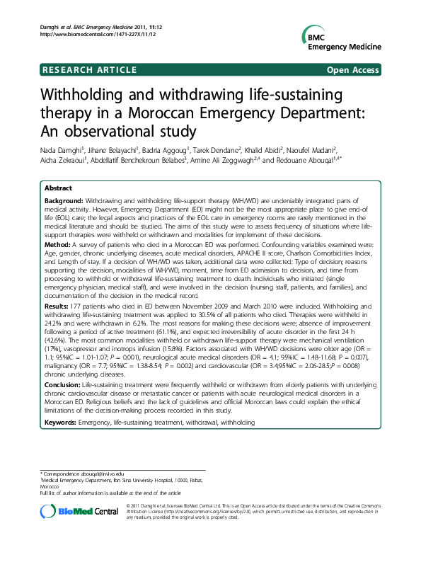 (PDF) Withholding and withdrawing life-sustaining treatment