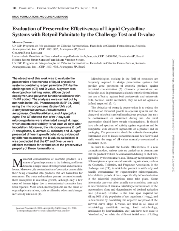(PDF) Evaluation of preservative effectiveness of liquid crystalline ...