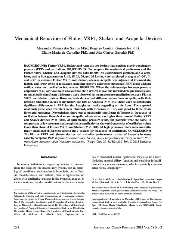 (PDF) Mechanical behaviors of Flutter VRP1, Shaker, and Acapella devices