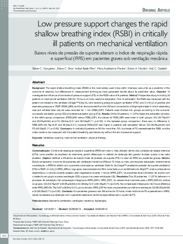 (PDF) Low pressure support changes the rapid shallow breathing index ...