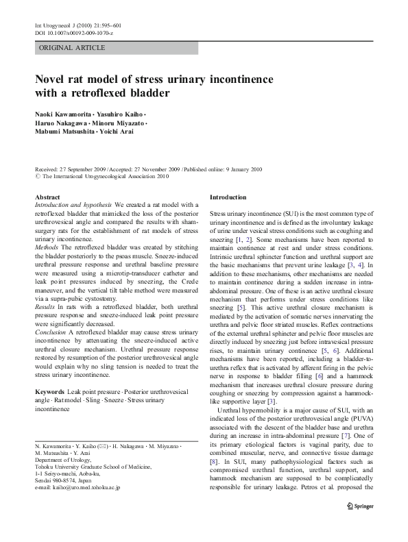 (PDF) Novel rat model of stress urinary incontinence with a retroflexed ...