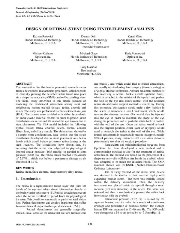 Pdf Design Of Retinal Stent Using Finite Element Analysis