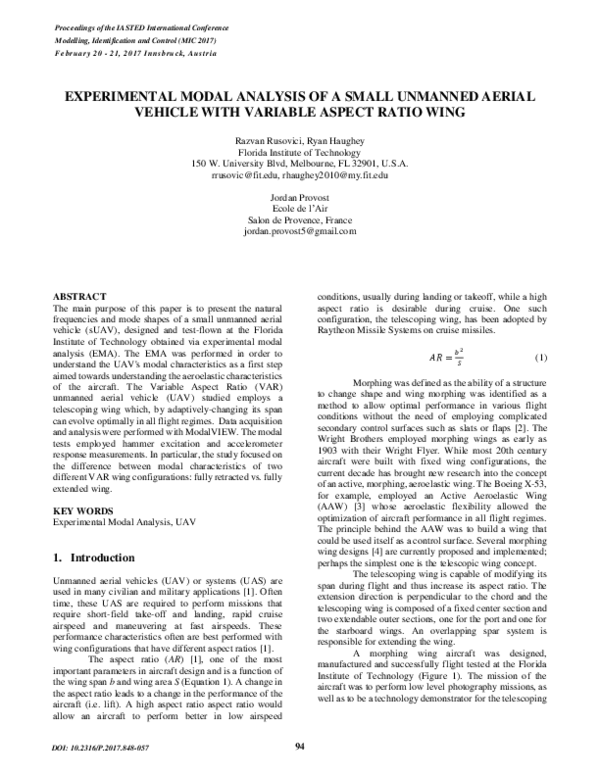 (PDF) Experimental Modal Analysis of a Small Unmanned Aerial Vehicle with Variable Aspect Ratio Wing