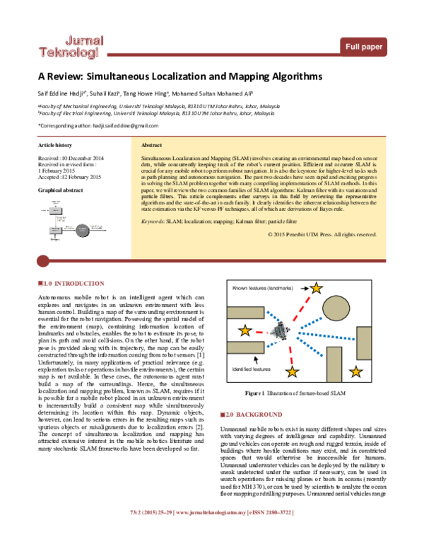 Pdf A Review Simultaneous Localization And Mapping Algorithms Suhail Kazi