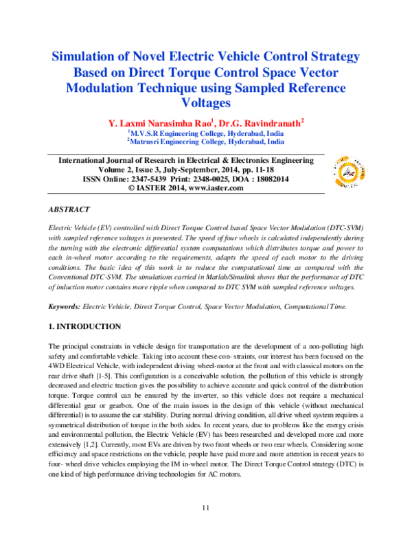 Pdf Simulation Of Novel Electric Vehicle Control Strategy Based On