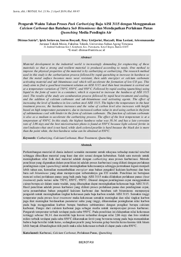 (PDF) Pengaruh Waktu Tahan Proses Pack Carburizing Baja AISI 3115 dengan Menggunakan Calcium ...