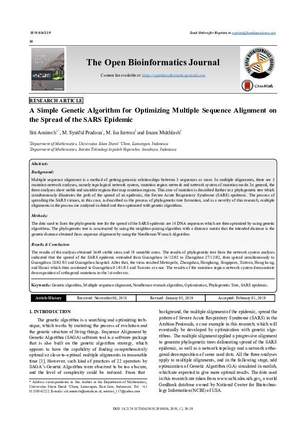 Pdf A Simple Genetic Algorithm For Optimizing Multiple Sequence Alignment On The Spread Of The