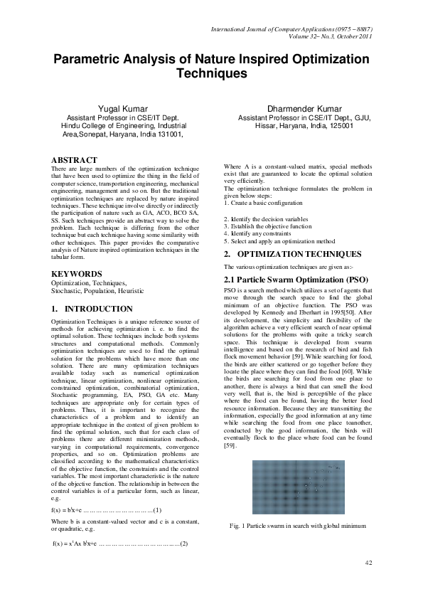 Pdf Parametric Analysis Of Nature Inspired Optimization Techniques