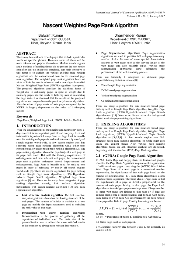 (PDF) Nascent Weighted Page Rank Algorithm