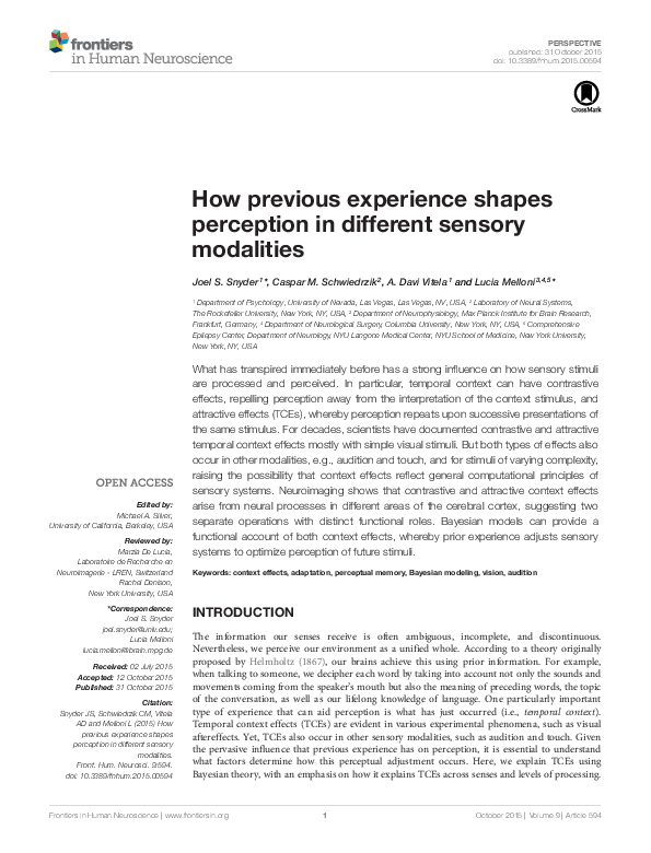 (PDF) How previous experience shapes perception in different sensory ...