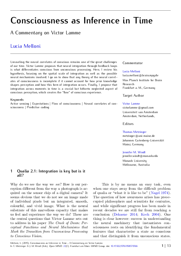 (PDF) Consciousness as Inference in Time | Lucia Melloni - Academia.edu