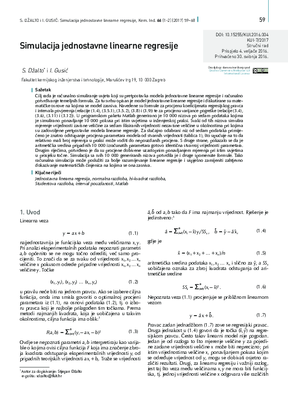 (PDF) Simulacija jednostavne linearne regresije