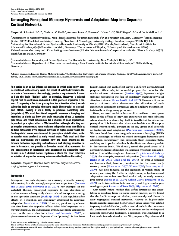 (PDF) Untangling Perceptual Memory: Hysteresis and Adaptation Map into ...