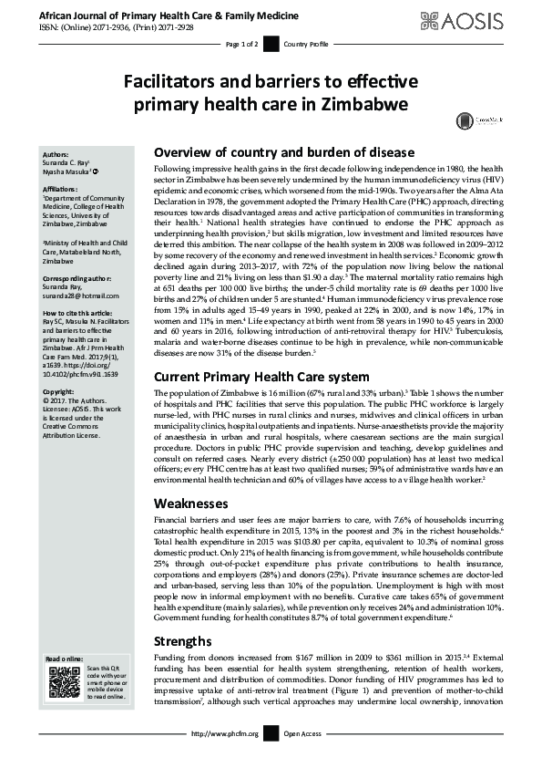 (PDF) Facilitators and barriers to effective primary health care in Zimbabwe