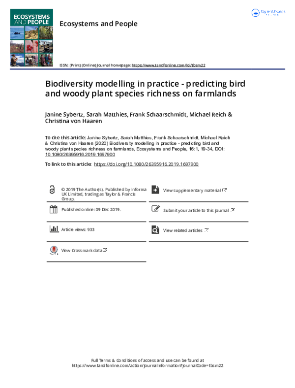 (PDF) Biodiversity modelling in practice - predicting bird and woody ...