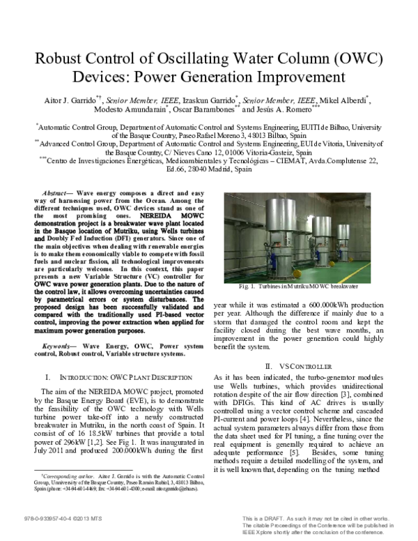 (PDF) Robust control of oscillating water column (OWC) devices: Power generation improvement ...