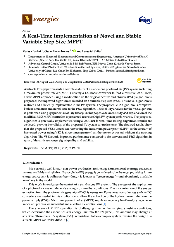 (PDF) A Real-Time Implementation of Novel and Stable Variable Step Size MPPT
