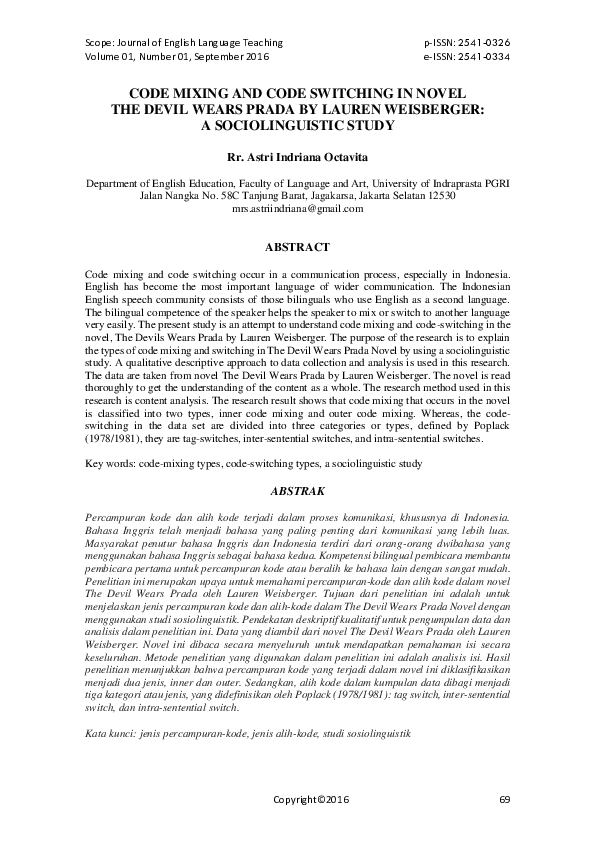 (PDF) Code Mixing and Code Switching in Novel The Devil Wears Prada by Lauran Weisberger:A ...