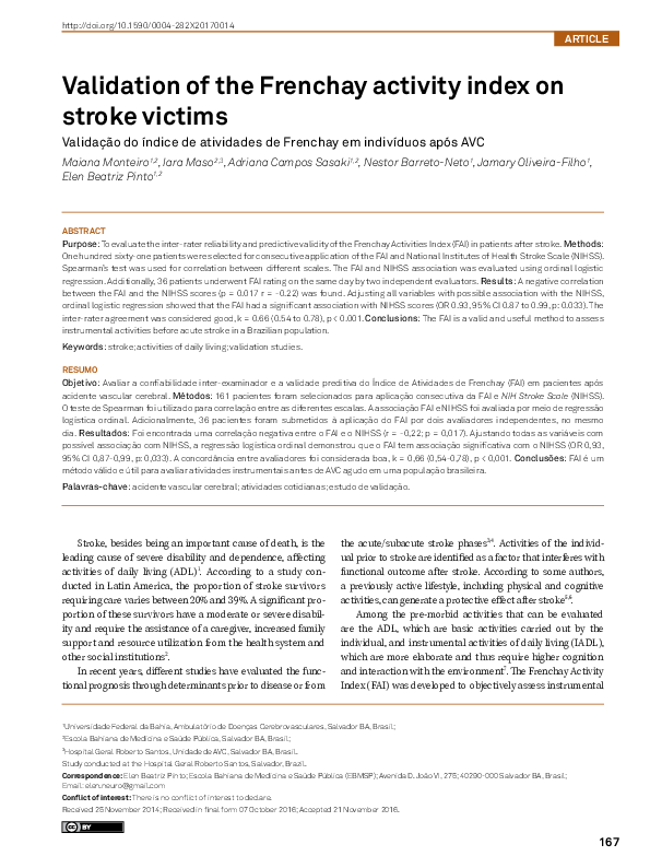 (PDF) Validation of the Frenchay activity index on stroke victims