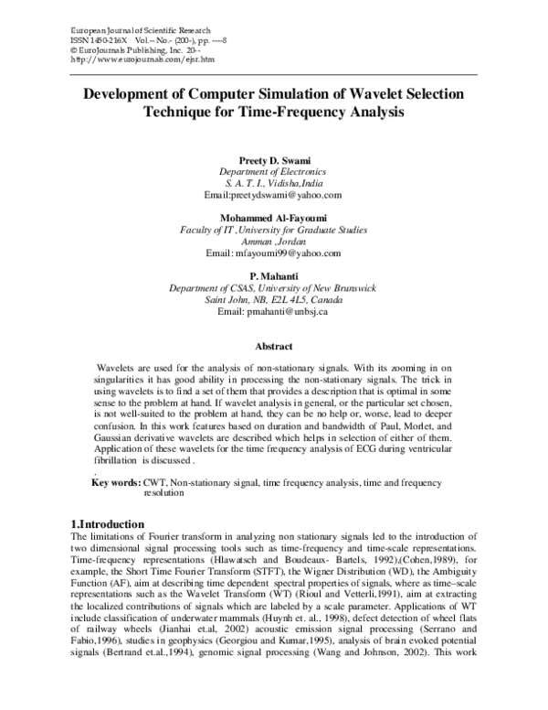Pdf Development Of Computer Simulation Of Wavelet Selection Technique