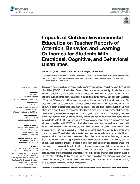 (PDF) Impacts of Outdoor Environmental Education on Teacher Reports of ...