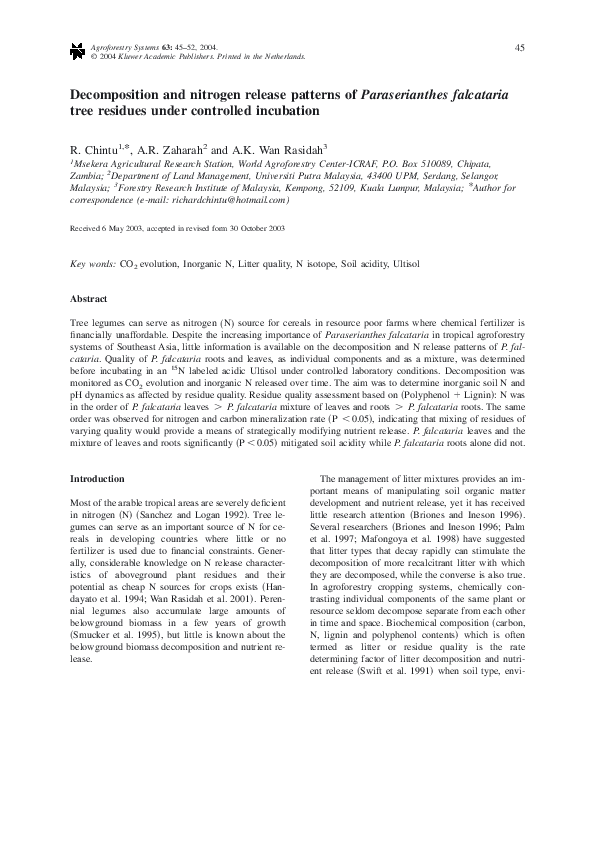 (PDF) Decomposition and nitrogen release patterns of Paraserianthes ...