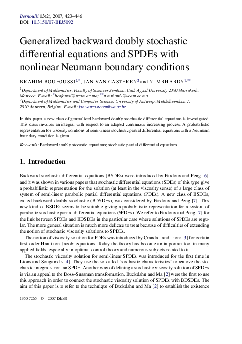 Pdf Generalized Backward Doubly Stochastic Differential Equations And Spdes With Nonlinear