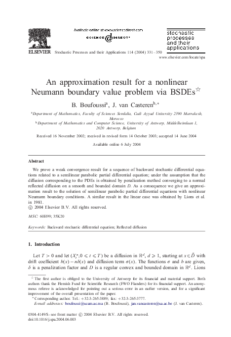 Pdf An Approximation Result For A Nonlinear Neumann Boundary Value Problem Via Bsdes Jan Van
