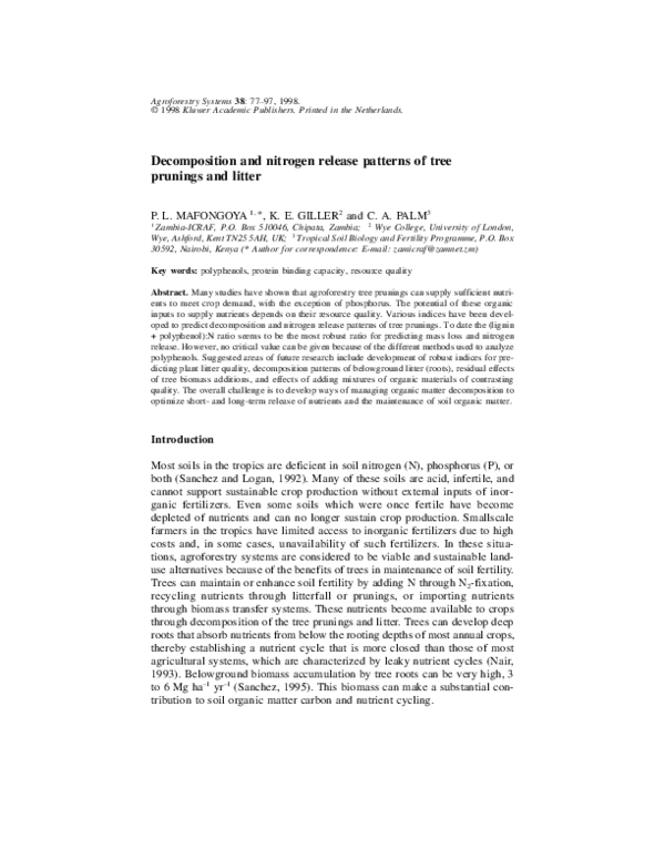 (PDF) Decomposition and nitrogen release patterns of Paraserianthes ...