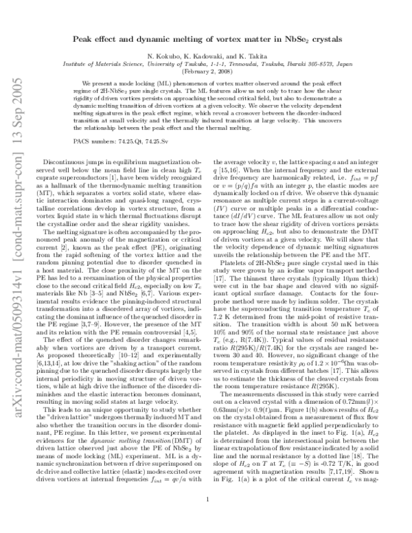 (PDF) Peak Effect and Dynamic Melting of Vortex Matter in NbSe2 Crystals