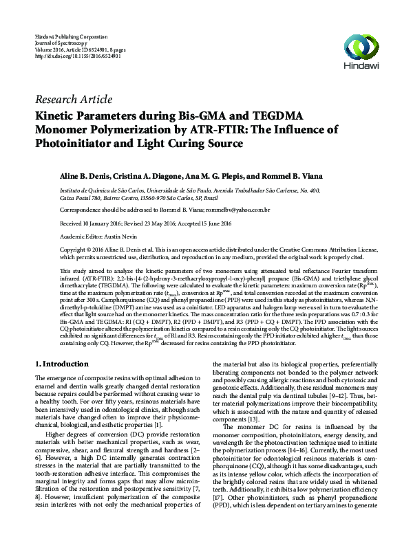 (PDF) Kinetic Parameters during Bis-GMA and TEGDMA Monomer ...