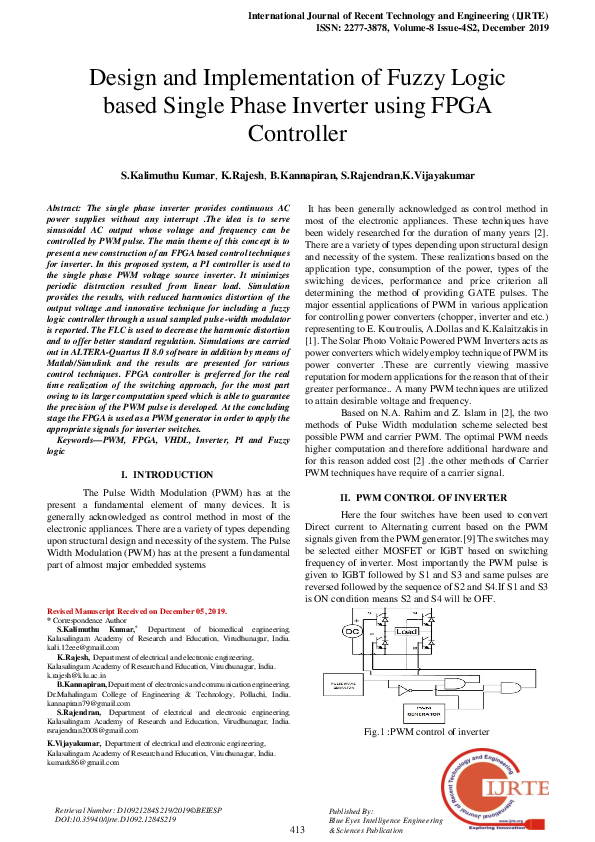 Pdf Design And Implementation Of A Fuzzy Logic Based Controller For
