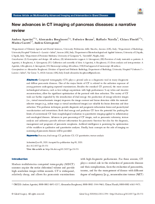 (PDF) New advances in CT imaging of pancreas diseases: a narrative review