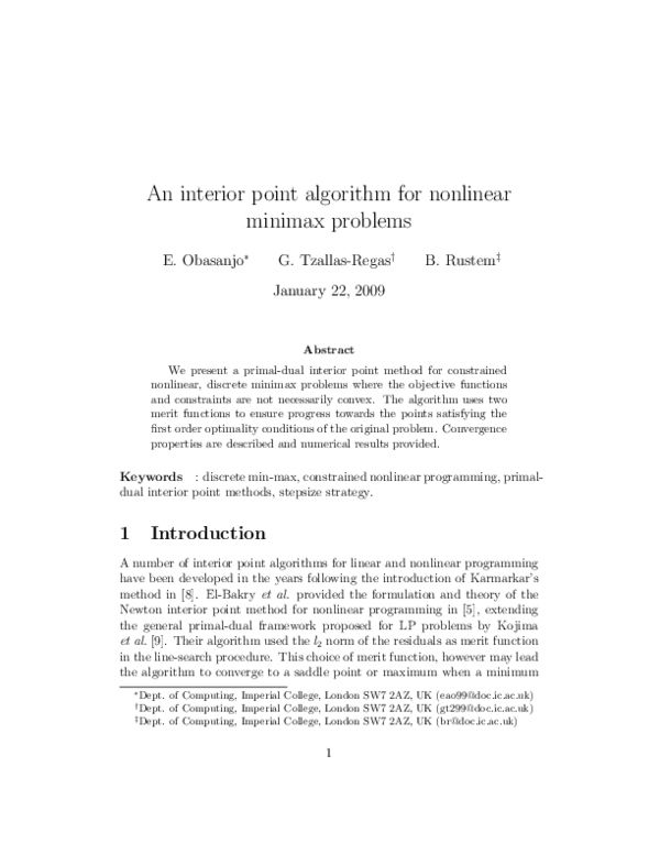 (PDF) An Interior-Point Algorithm for Nonlinear Minimax Problems