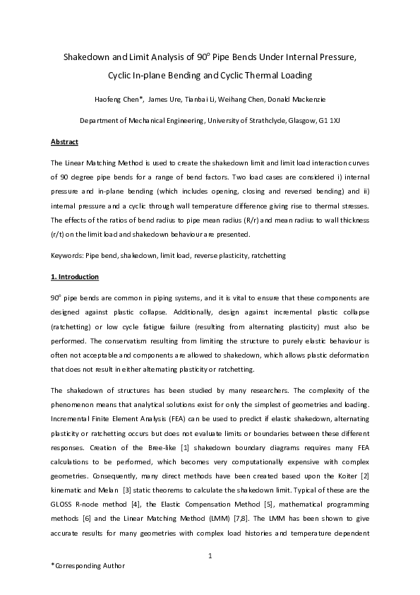 (PDF) Shakedown and limit analysis of 90° pipe bends under internal ...