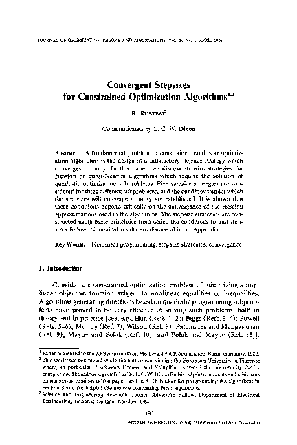 (PDF) Convergent stepsizes for constrained optimization algorithms | B. Rustem - Academia.edu