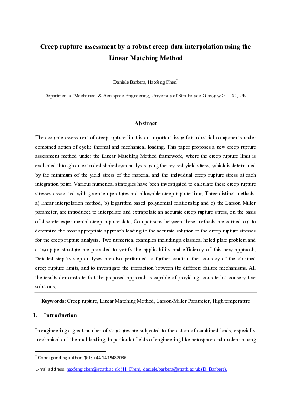 Pdf Creep Rupture Assessment By A Robust Creep Data Interpolation Using The Linear Matching Method