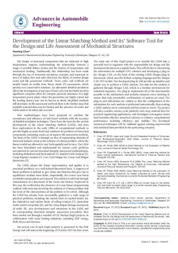 Pdf Development Of The Linear Matching Method And Its Software Tool