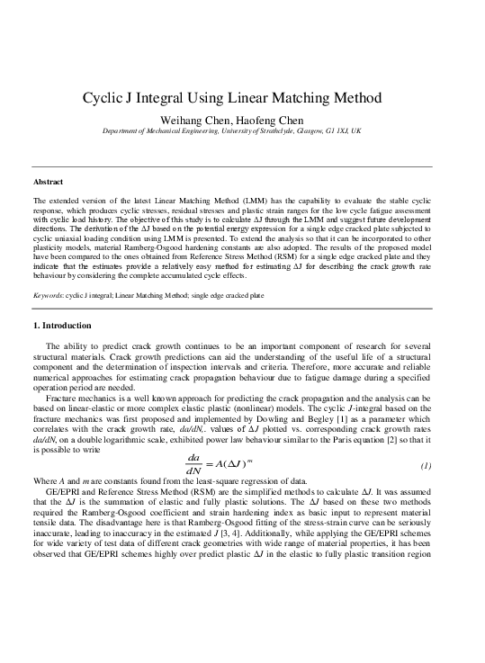 (PDF) Cyclic J-integral using the Linear Matching Method