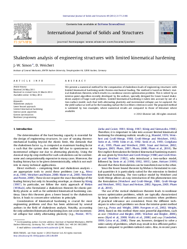 (PDF) Numerical Method for Shakedown Analysis with Kinematical Hardening