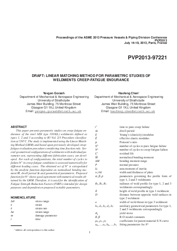 (PDF) Linear matching method for parametric studies of weldments creep ...