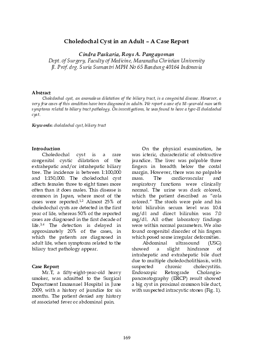(PDF) Choledochal Cyst In An Adult – A Case Report