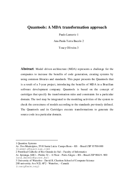(PDF) Quantools: A MDA transformation approach