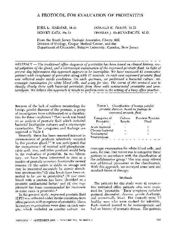 (PDF) A protocol for evaluation of prostatitis