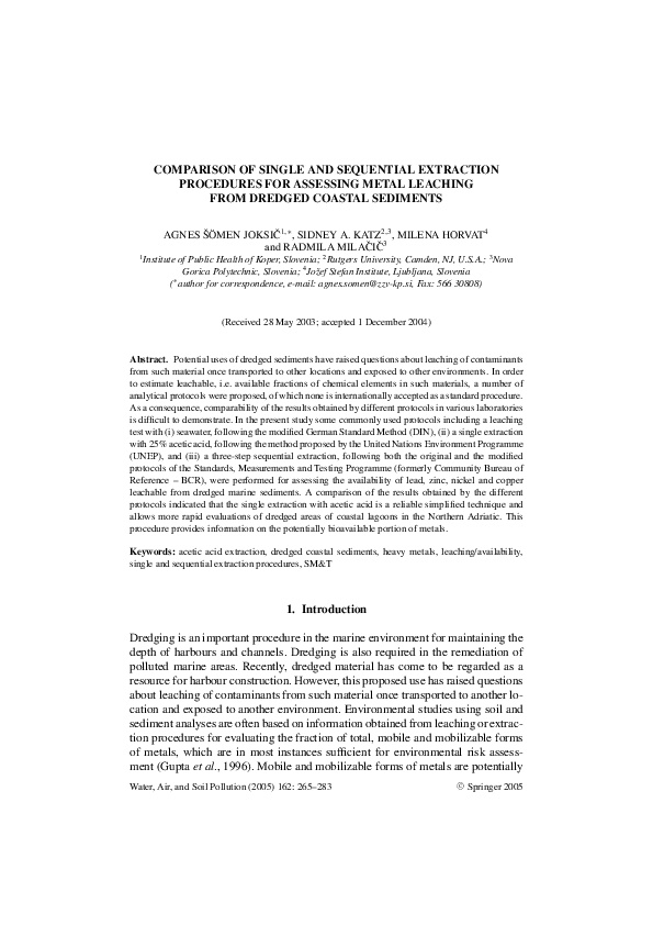 Pdf Comparison Of Single And Sequential Extraction Procedures For Assessing Metal Leaching